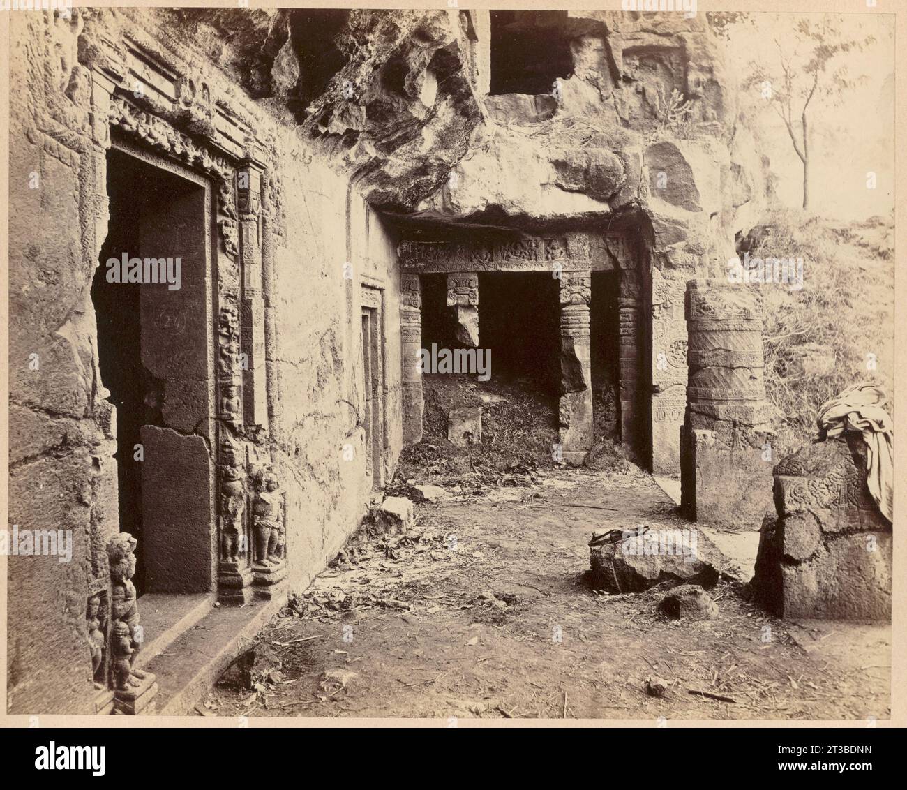 View from the left looking along interior of verandah of Buddhist ...
