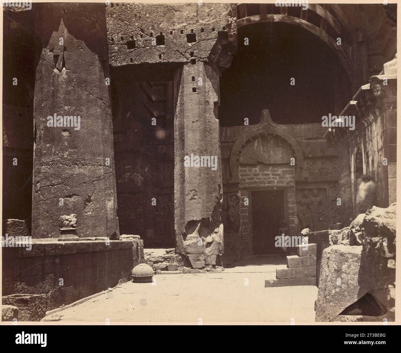 View of the entrance to the main chaitya hall, Karli Caves, India Stock ...