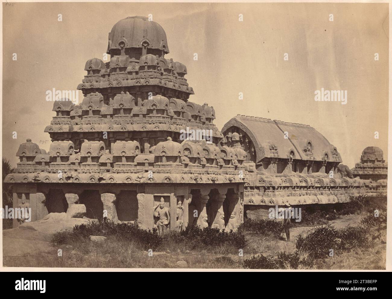 View of Dharmaraja Ratha, Bhima Rahta, and Arjuna Ratha, Mamallapuram ...