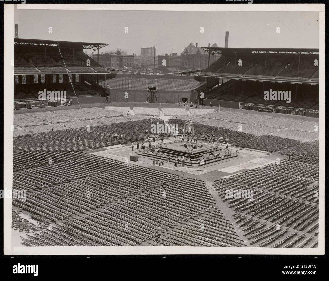 Fight Arena Takes Shape on Eve of Battle Chicago. Photo shows a general ...