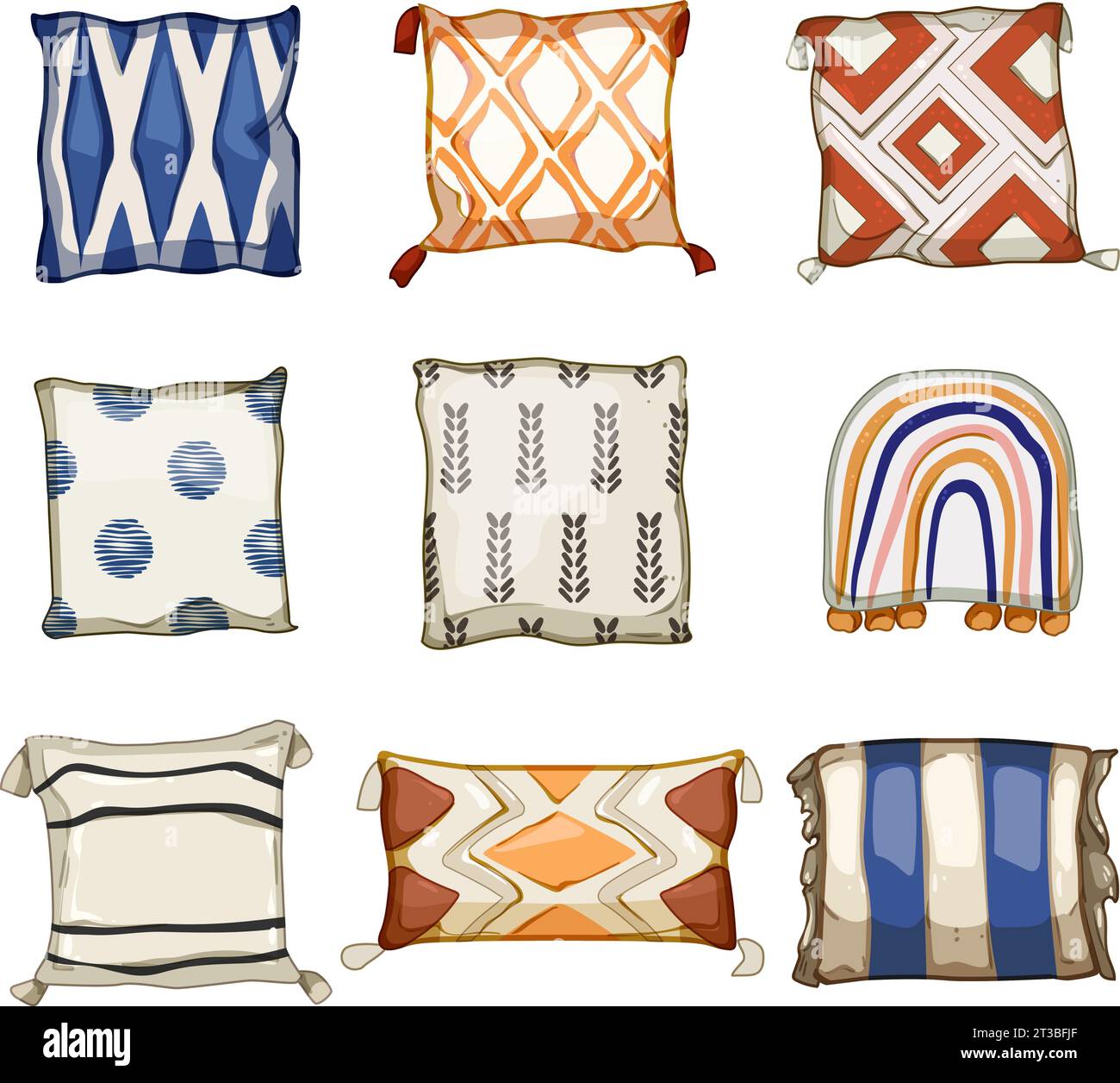 Boho Pillow Set Cartoon Vector Illustration Stock Vector Image And Art