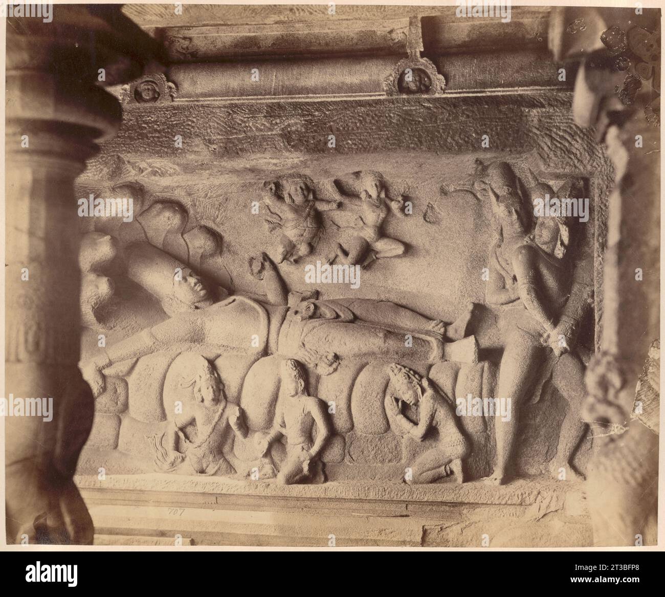 Seven Pagodas. Vishnu recumbent on the snake Sesha [Mahishasuramardini ...