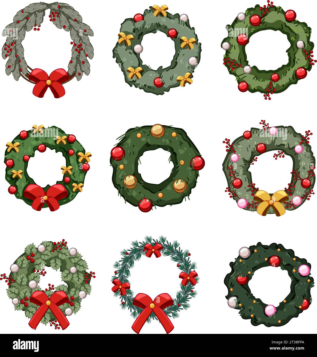 christmas wreath set cartoon vector illustration Stock Vector Image ...