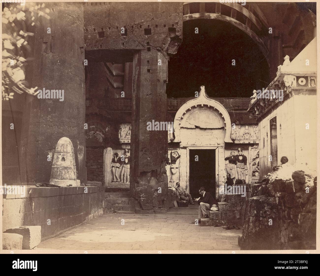 View of the entrance to the main chaitya hall, Karli Caves, India Stock ...
