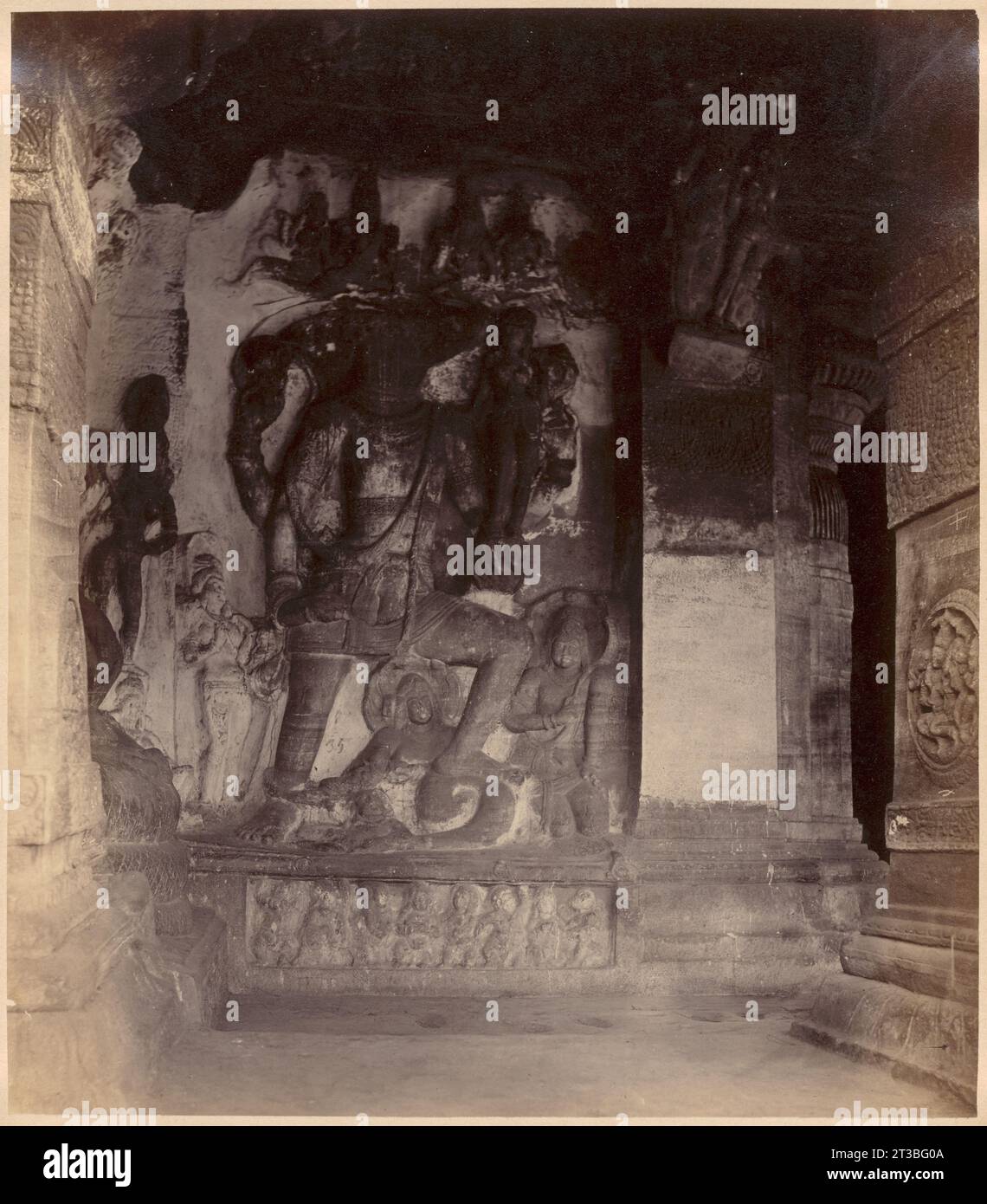 Sculpture of Varaha and Prithvi, with inscription, in Cave III, Badami ...