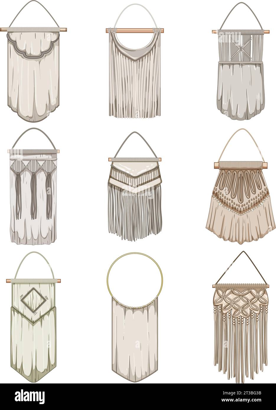 macrame wall hanging set cartoon vector illustration Stock Vector Image ...