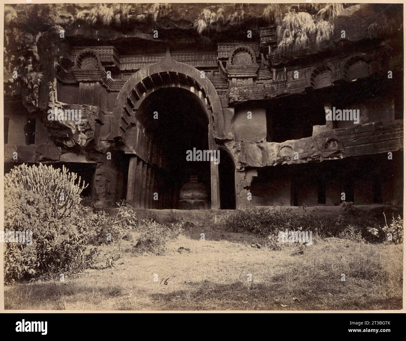 Exterior view of the Buddhist Chaitya Hall (Cave XII) and adjoining ...