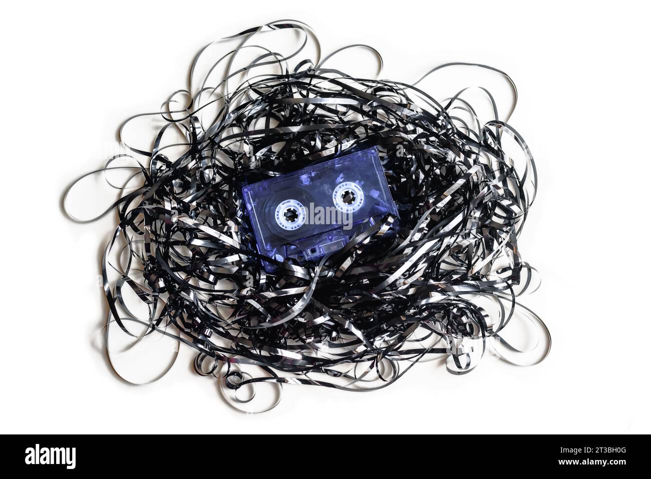 Old audio cassette tape with all the magnetic tape out and tangled on ...