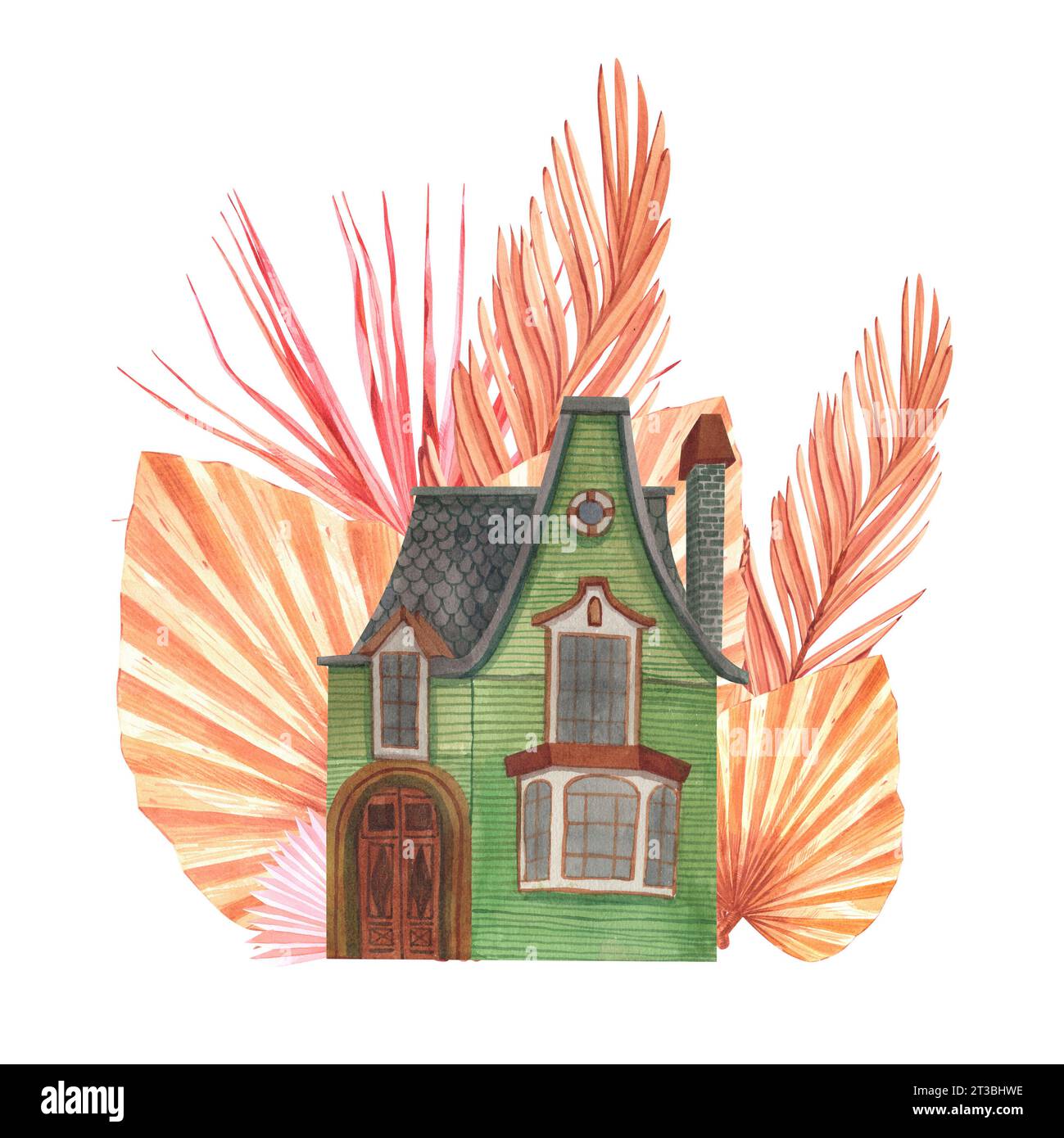 House home cottage cosy building estate painted by watercolor isolated ...