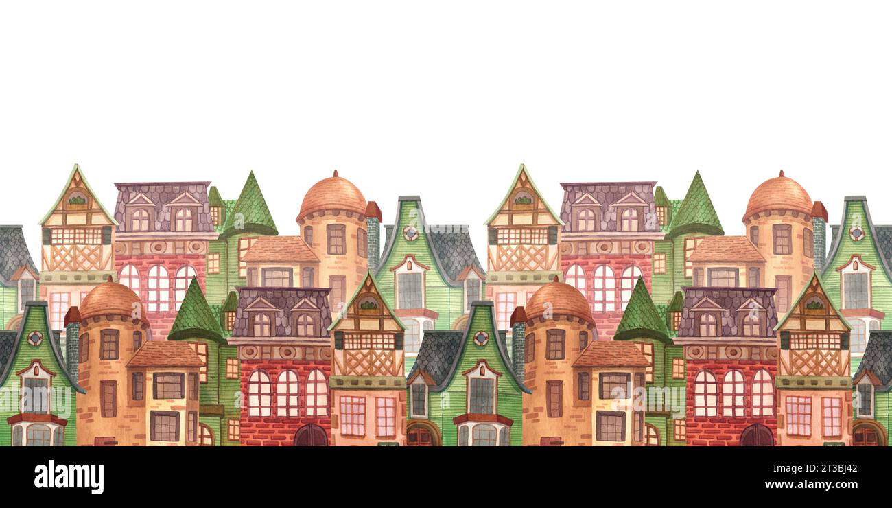 House home cottage cosy building estate seamless painted by watercolor ...