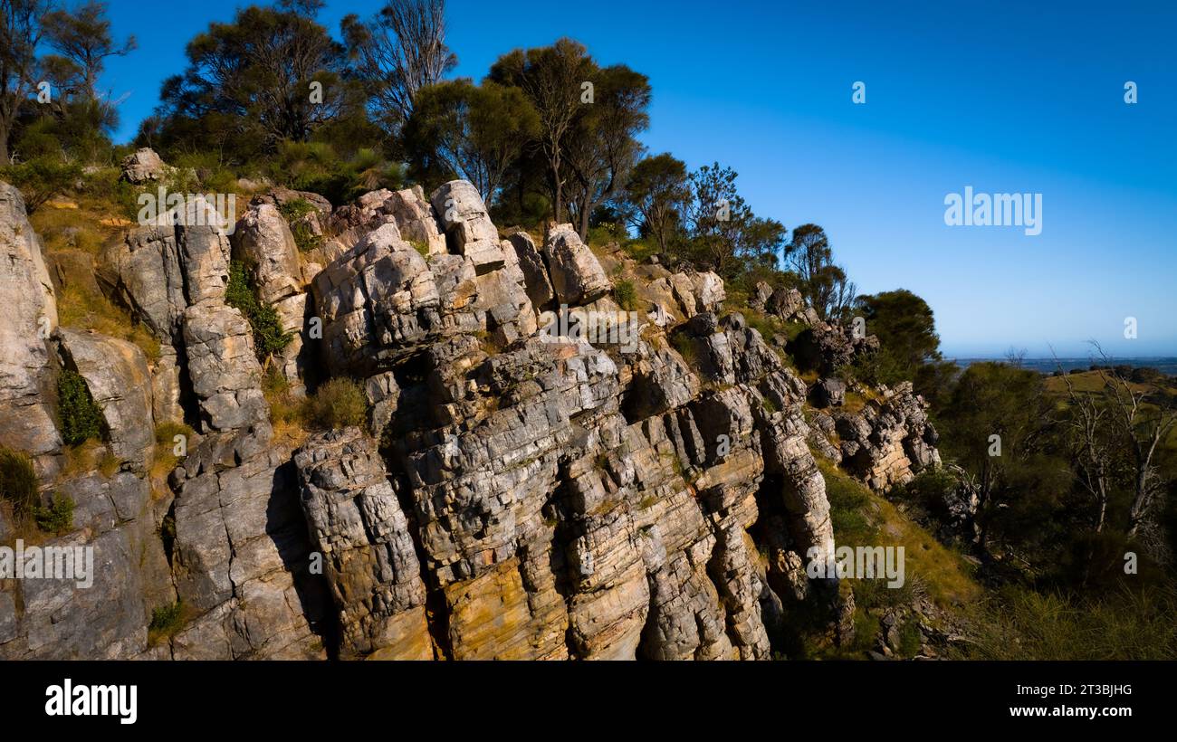 Sweeping rock wall of Mount Barker Summit South Australia Stock Photo ...