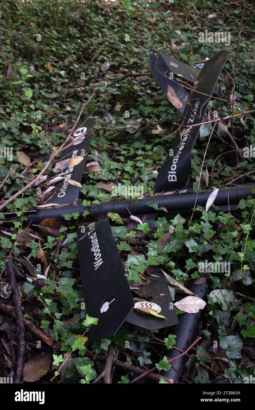 Discarded sign post Festival Gardens, site of the 1984 International ...