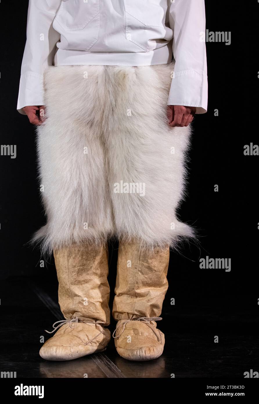 Greenland. Traditional male attire of pants made from polar bear fur ...