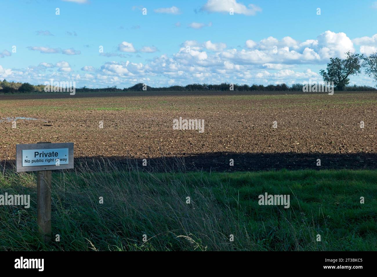 "Private: no public right of way" sign in an empty field in west ...