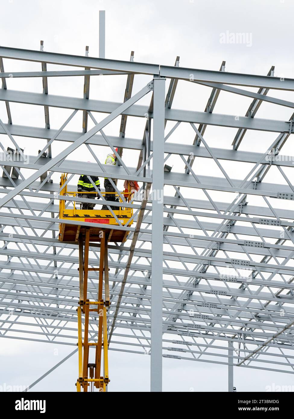 Complex large volume steel frame structure assembly using self ...