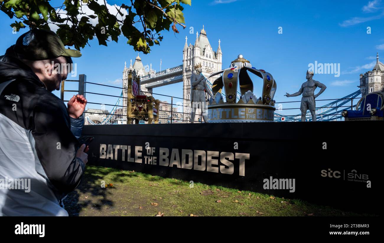 London, UK. 24 October 2023. A boxing ring carrying the slogan Battle ...
