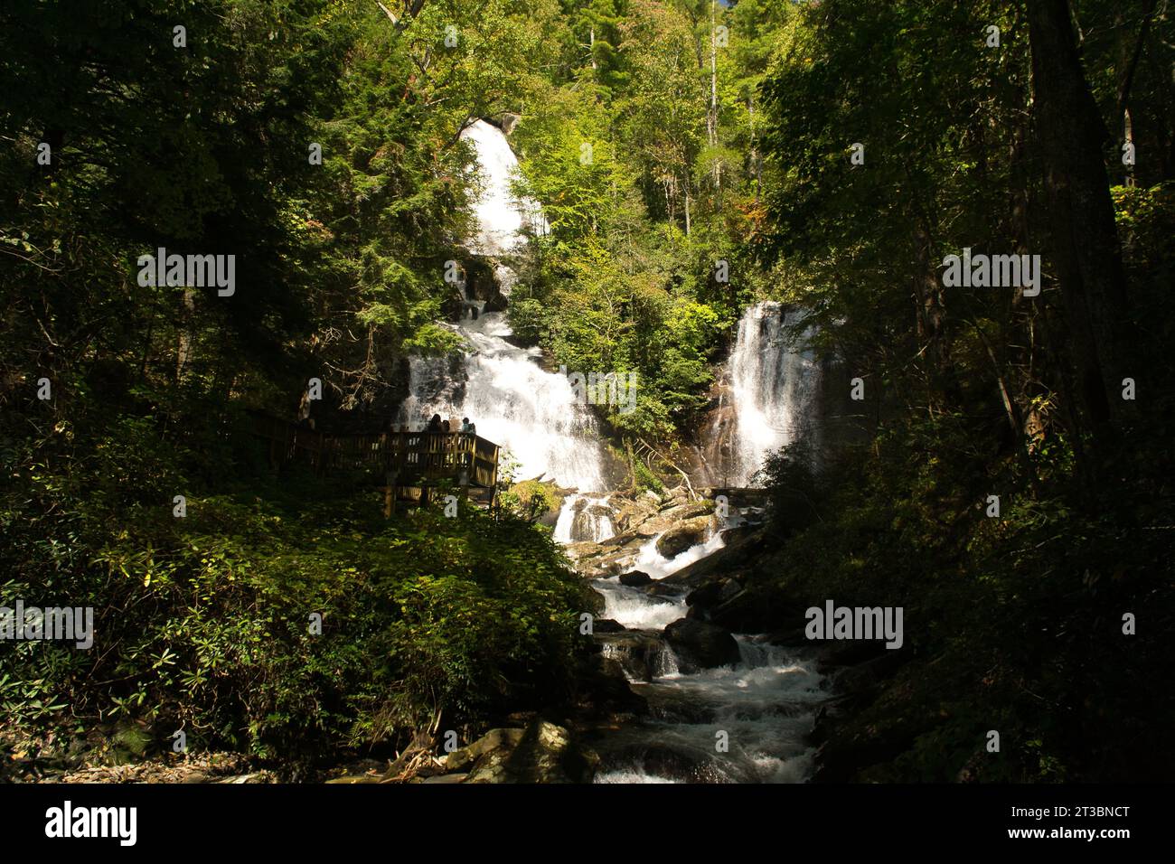 A panoramic view of water gushing from Anna Ruby waterfalls in Unicoi ...