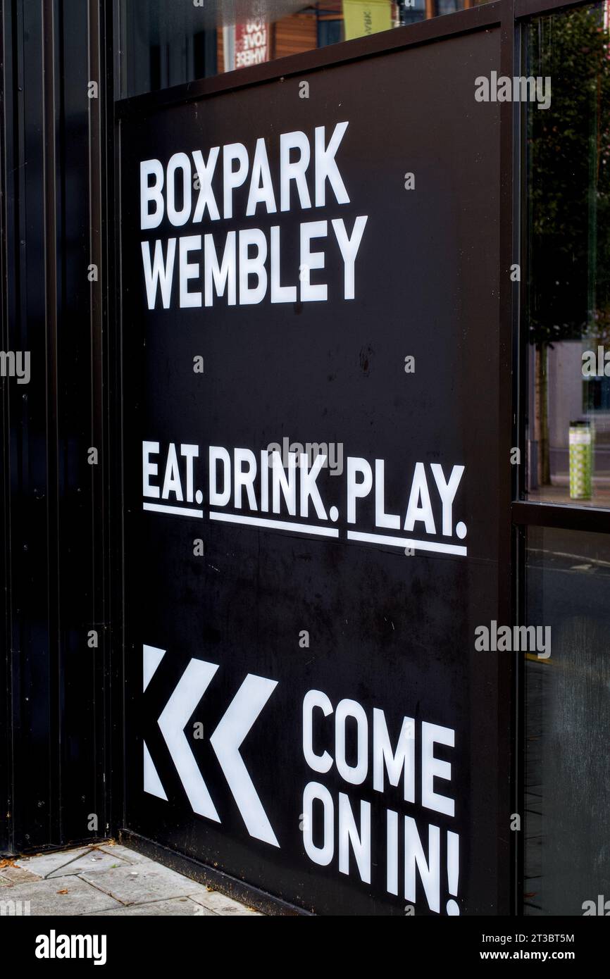 Box Park Wembley sign, Wembley Park, Borough of Brent, London, England ...