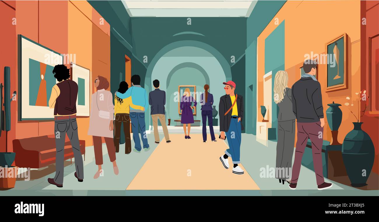 Visitors in traditional art gallery museum vector Stock Vector Image ...