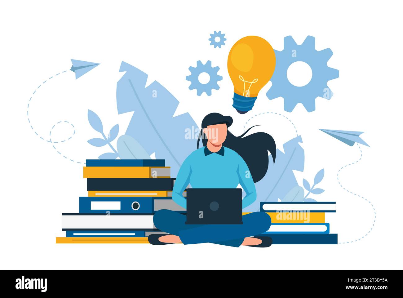 vector of a young woman working on computer, studying Stock Vector ...