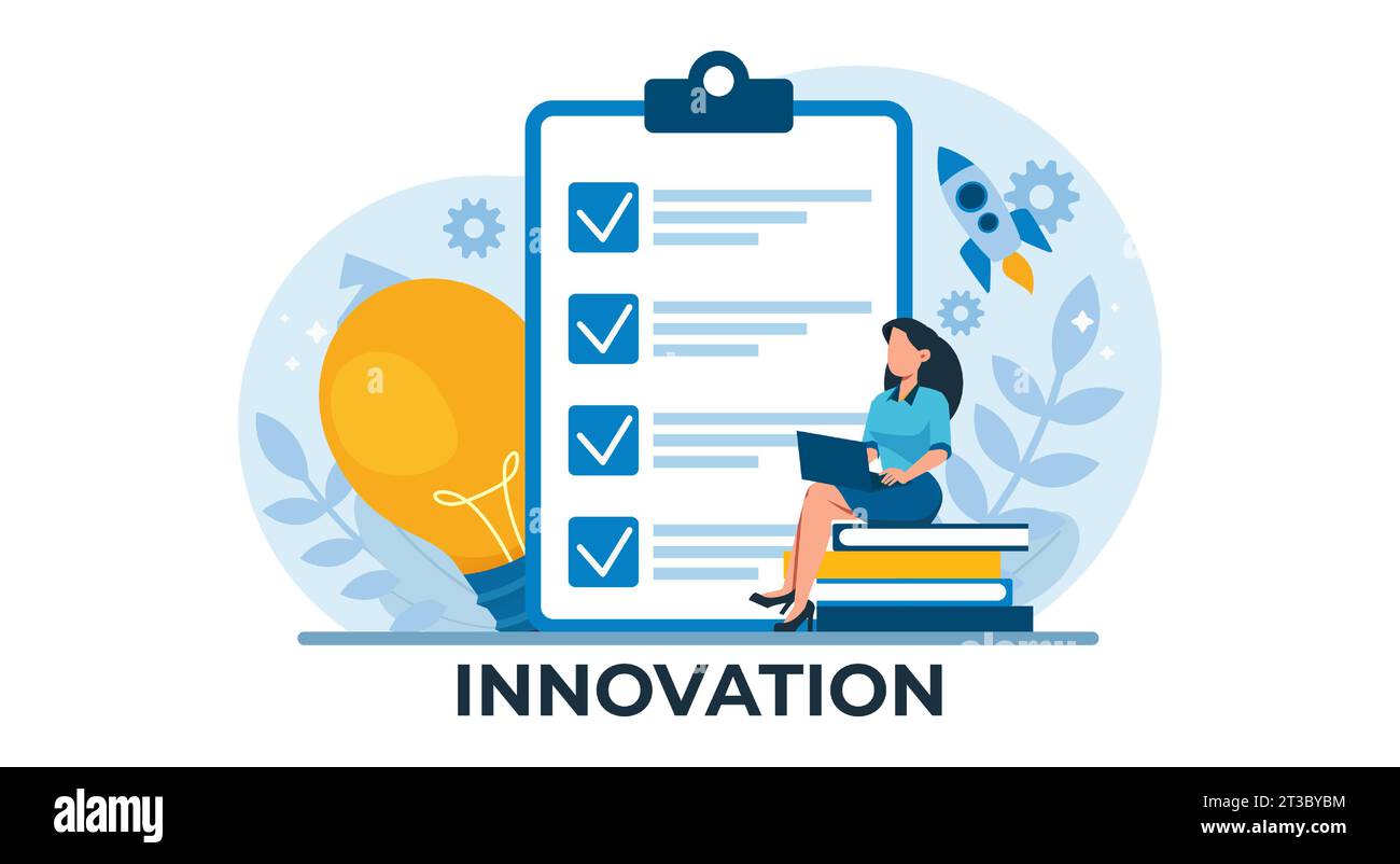 vector of a young woman thinking writing a to do list, brainstorming a ...