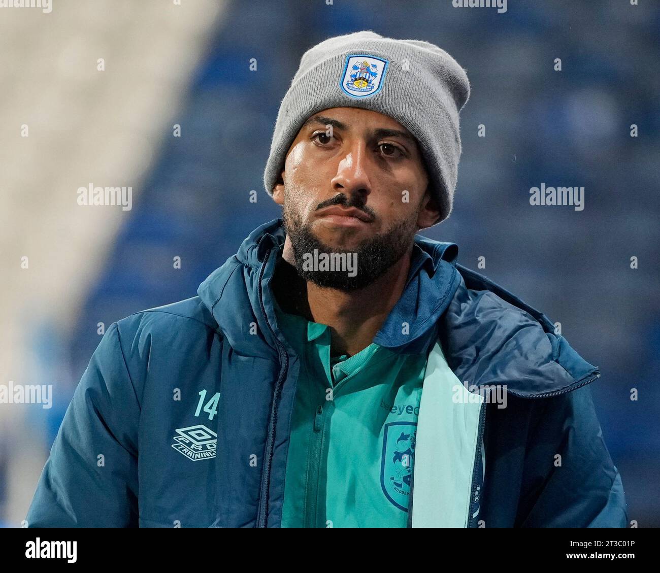 Sorba Thomas #14 of Huddersfield Town arrives at the stadium before the ...