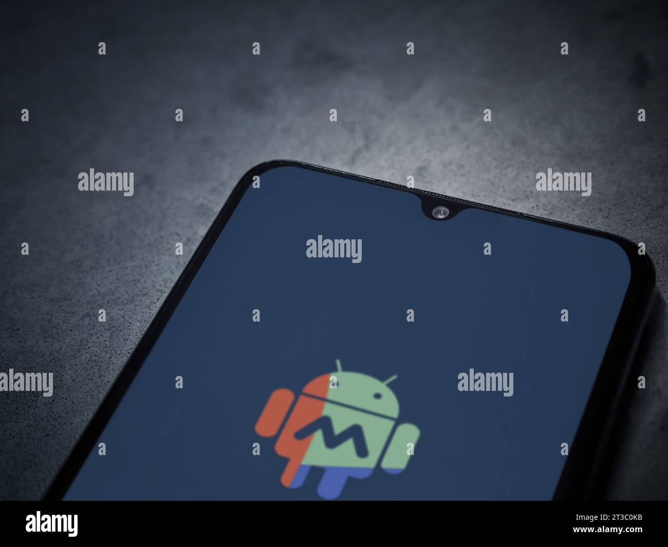 Lod, Israel - July 16,2023: MacroDroid app launch screen on smartphone on dark marble stone ...
