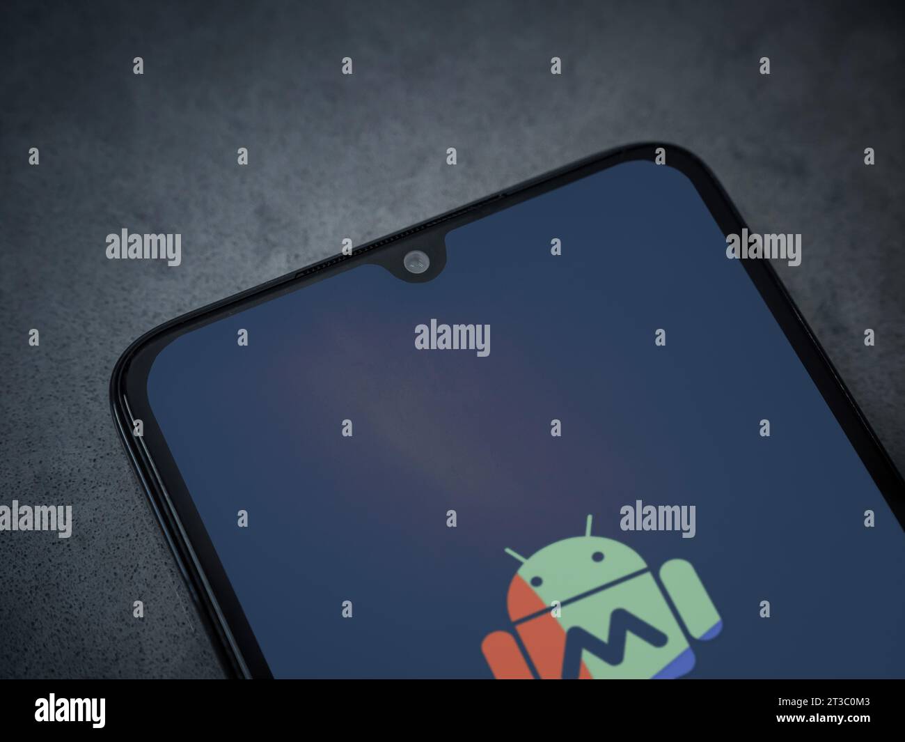 Lod, Israel - July 16,2023: MacroDroid app launch screen on smartphone on dark marble stone ...