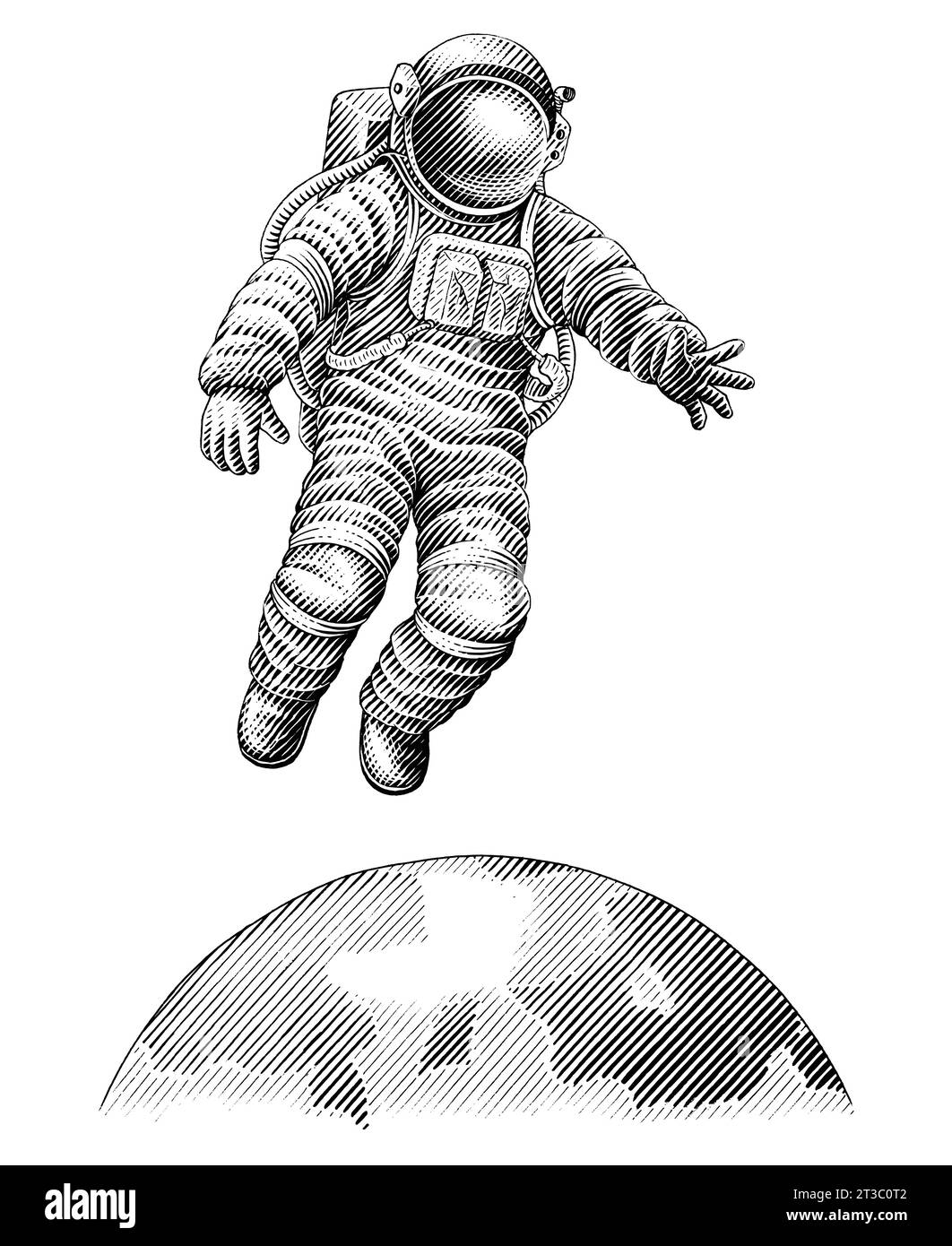 Astronaut hand drawing engraving style black and white clip art Stock ...