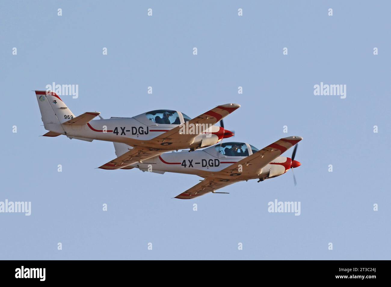 Israeli Air Force Grob 120 Snunit planes flying over Hatzerim Air Force ...