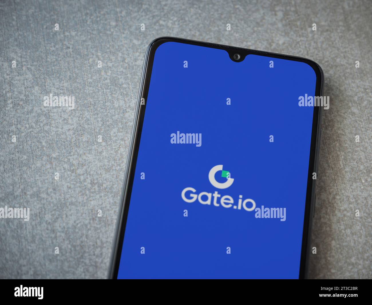 Lod, Israel - July 16,2023: Gate.io app launch screen on smartphone on ceramic stone background ...