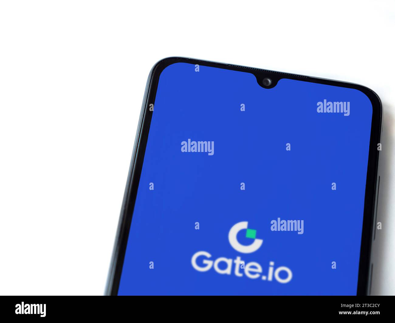 Lod, Israel - July 16,2023: Gate.io app launch screen on smartphone on white background. Top ...