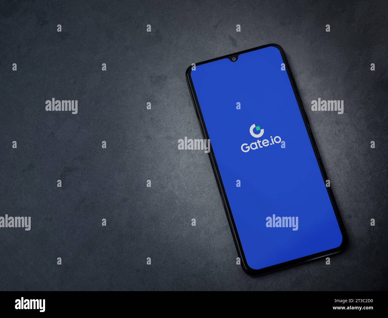Lod, Israel - July 16,2023: Gate.io app launch screen on smartphone on dark marble stone ...