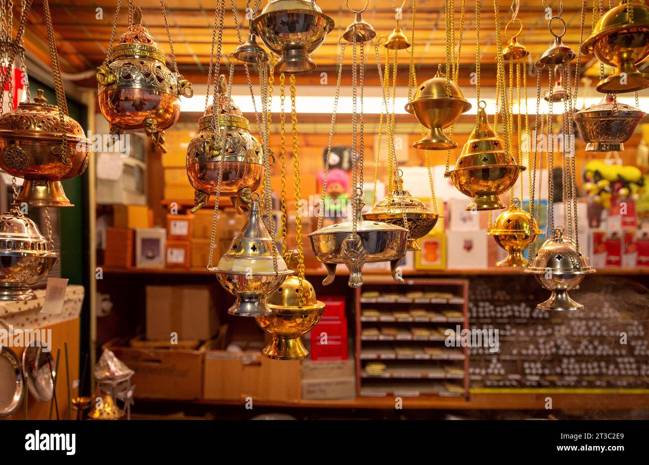 Christmas toys and gifts on the market counter Stock Photo - Alamy