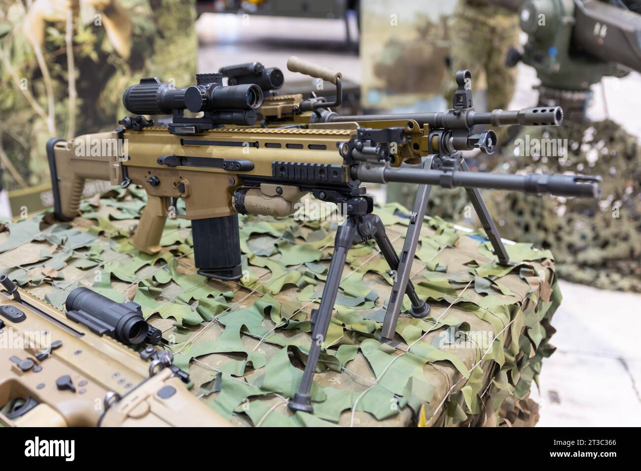 Military equipment setup in a camp-like setting Stock Photo - Alamy