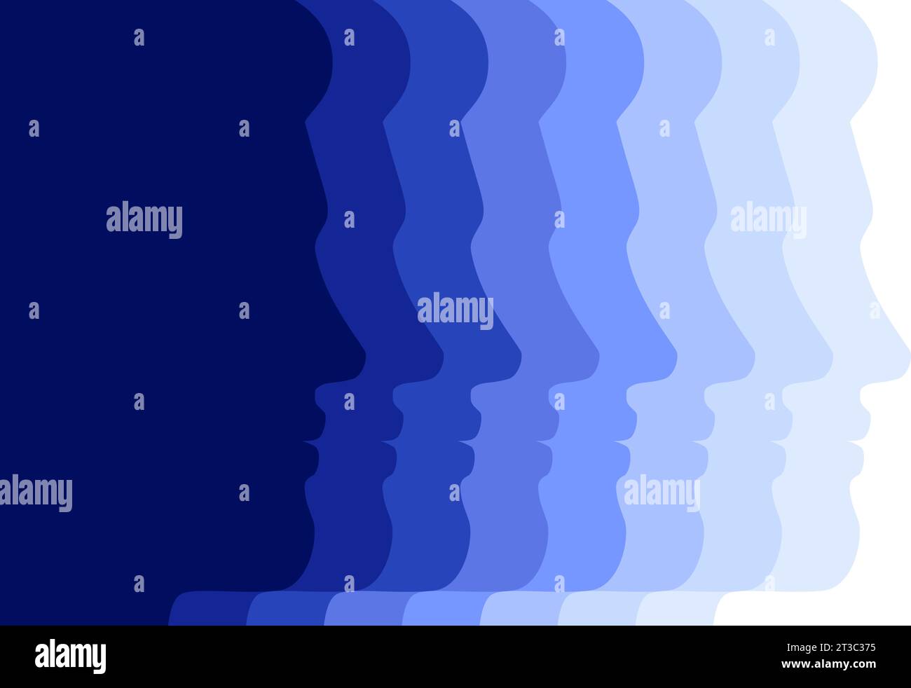 Mans silhouette portrait in blue color shades, abstract vector banner ...
