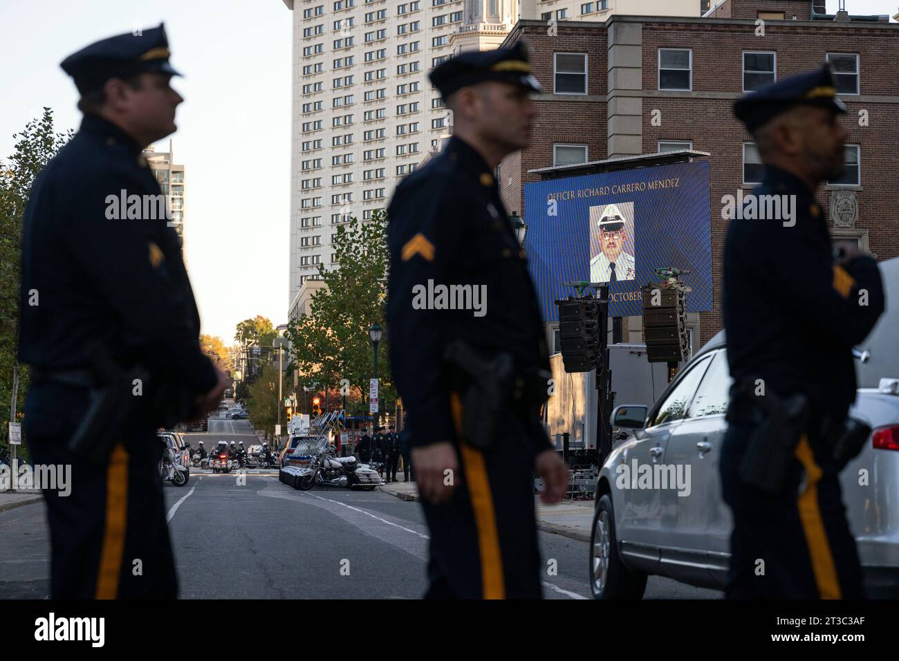 Law enforcement officers attend a viewing for officer Richard Mendez at ...