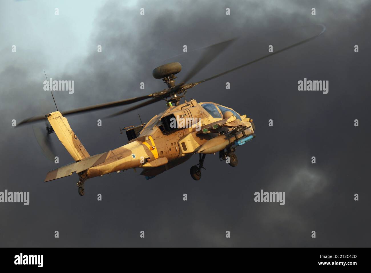 Israeli Air Force AH-64D Saraf armed with practice Hellfire missiles ...