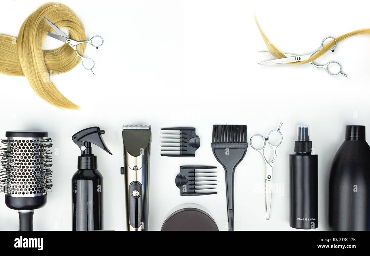 Set of hairdresser's tools on white background, hairdresser tools on ...