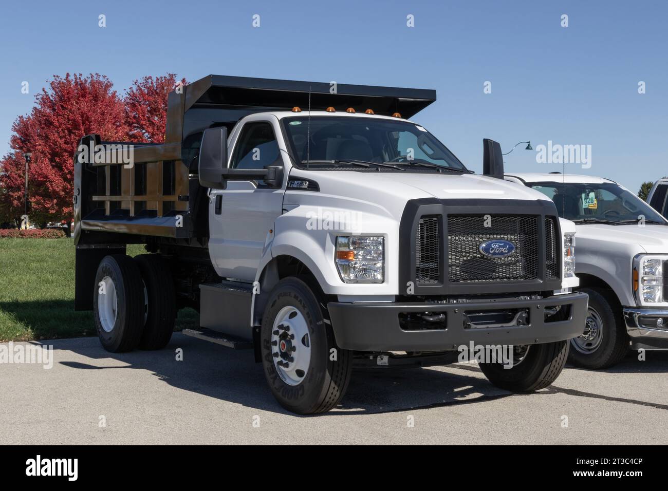 Fishers - October 22, 2023: Ford F-650 DRW Dump Truck display at a ...