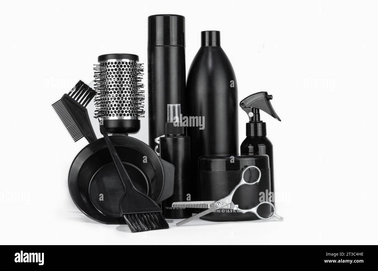 Composition with scissors, other hairdresser's accessories on white ...