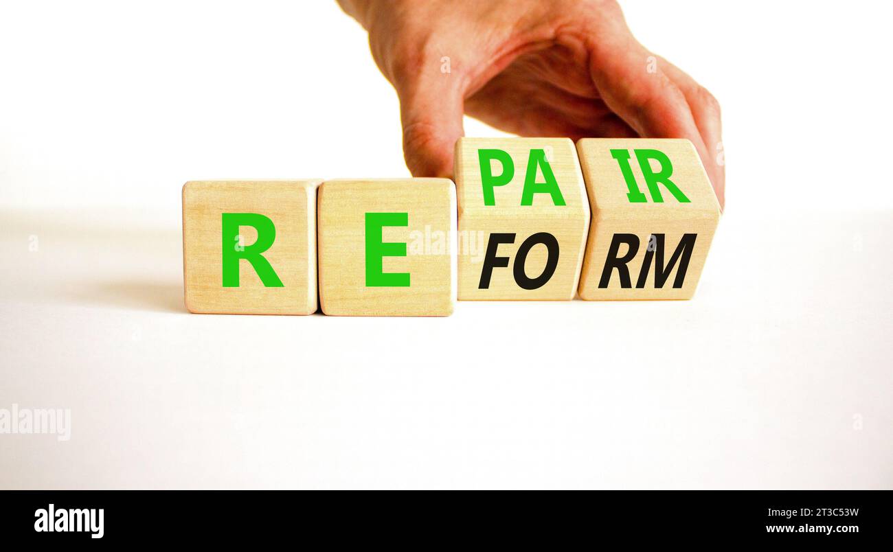 Reform and repair symbol. Concept words Reform Repair on wooden block ...