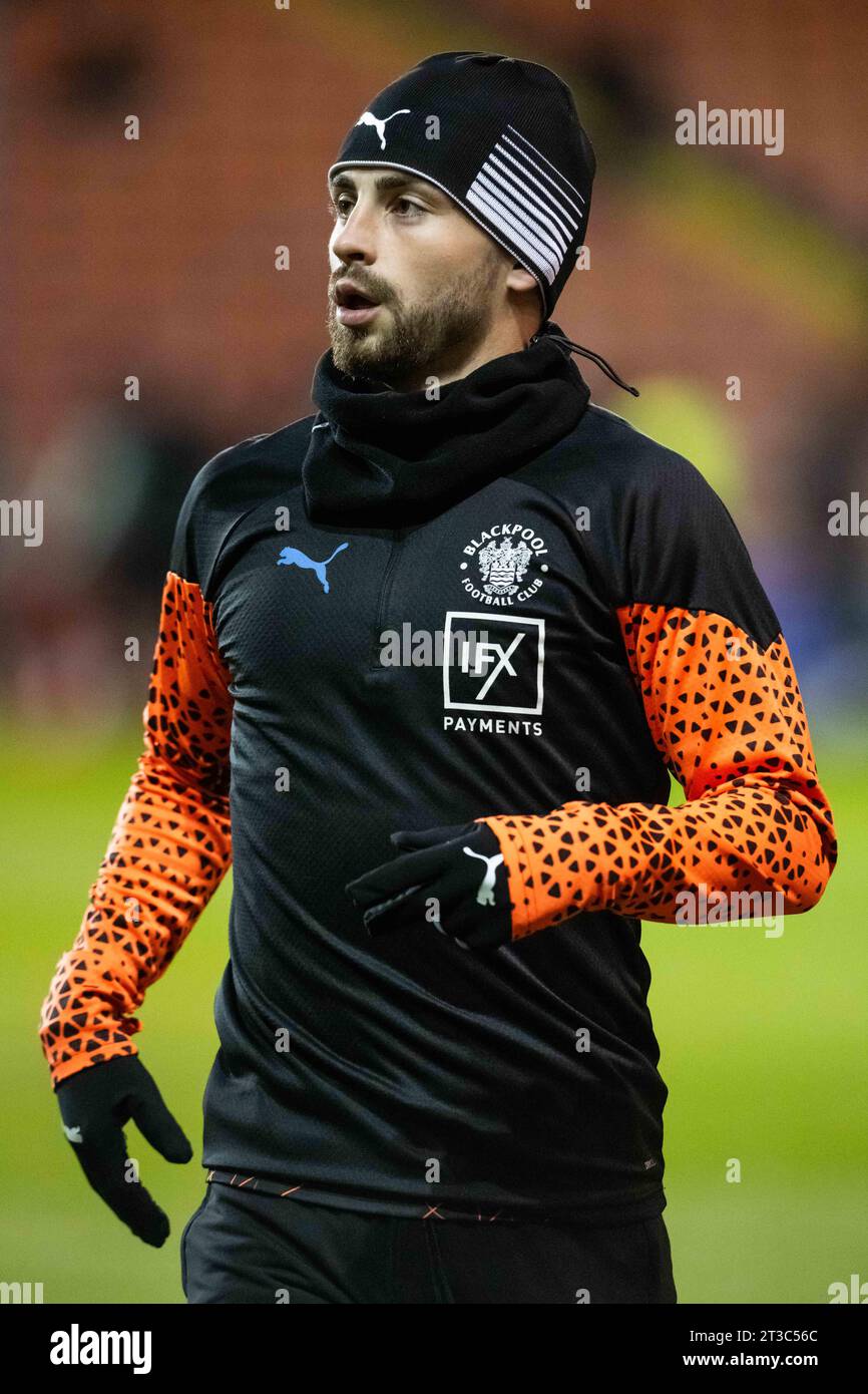 Owen Dale #7 of Blackpool during the pre-game warmup ahead of the Sky ...