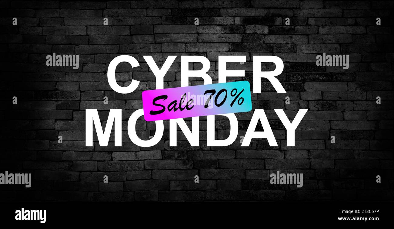 Cyber monday inscription in neon style on a black background. Design ...