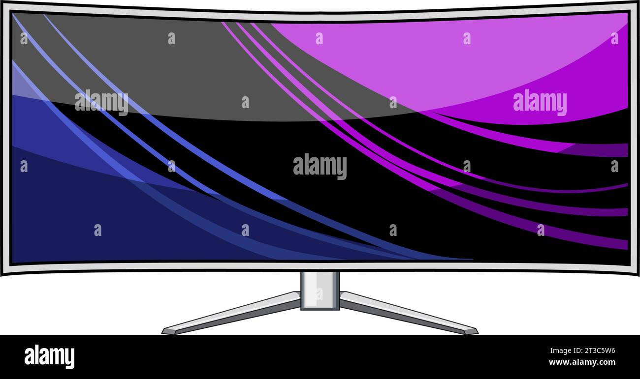 digital curved screen cartoon vector illustration Stock Vector Image ...