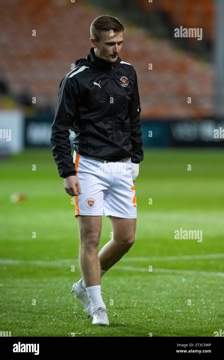 Callum Connolly #2 of Blackpool during the pre-game warmup ahead of the ...