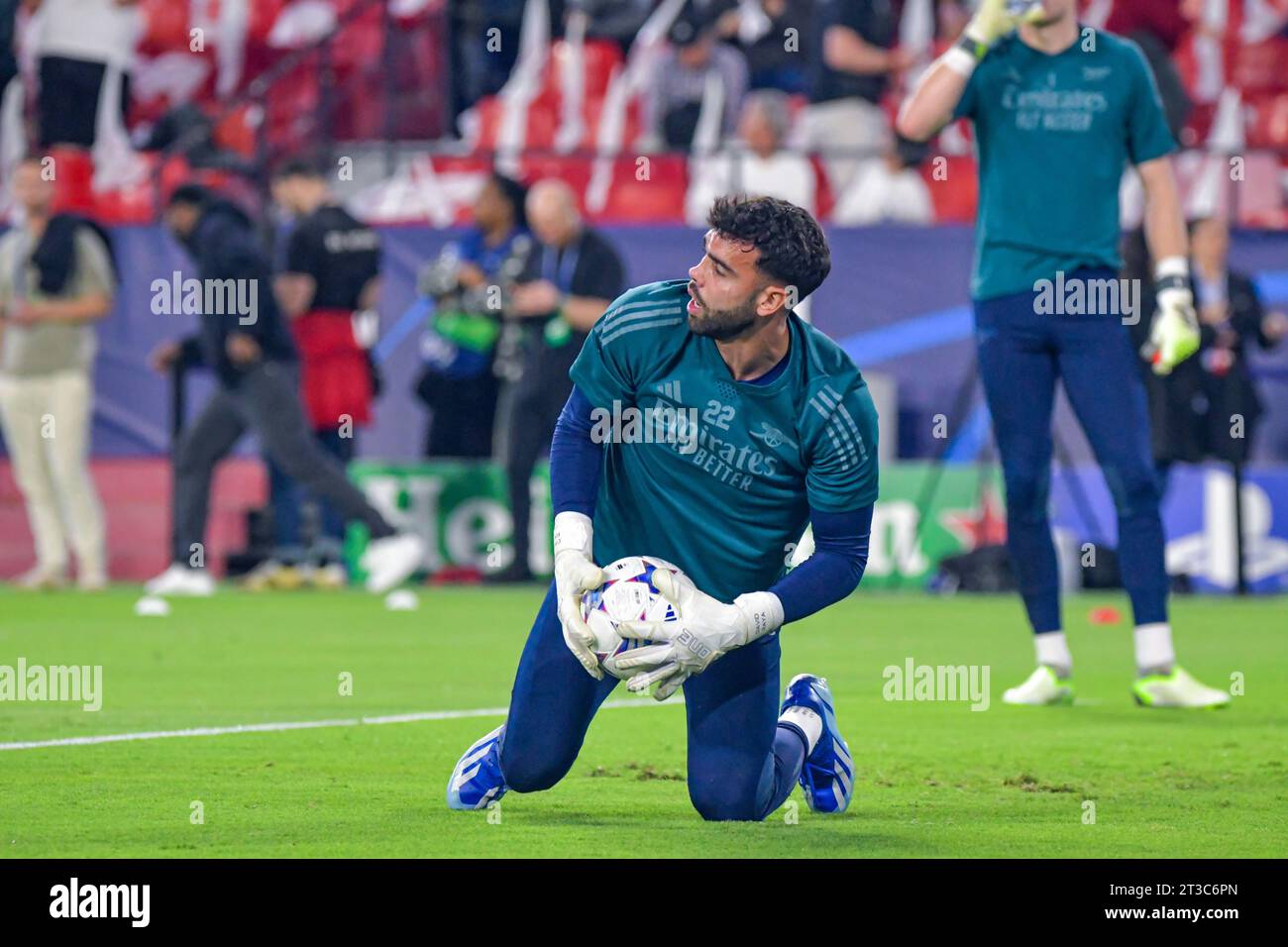 David Raya during the warmup before the UEFA Champions League match ...