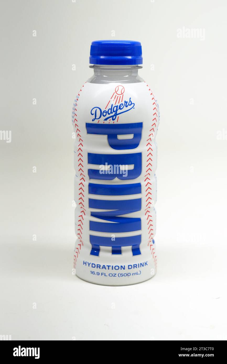 A Los Angeles Dodgers logo branded Prime Hydration Drink Stock Photo ...