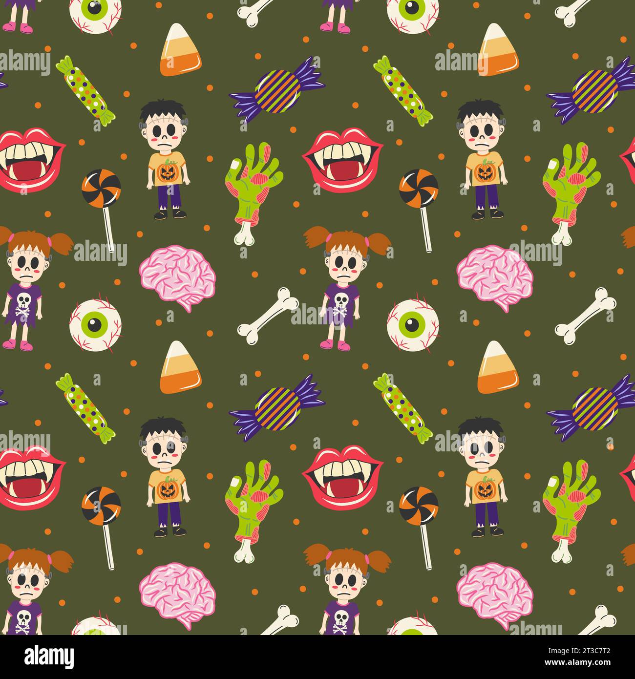 Halloween Zombie Kids Costume Party Seamless Pattern Design Stock Photo ...