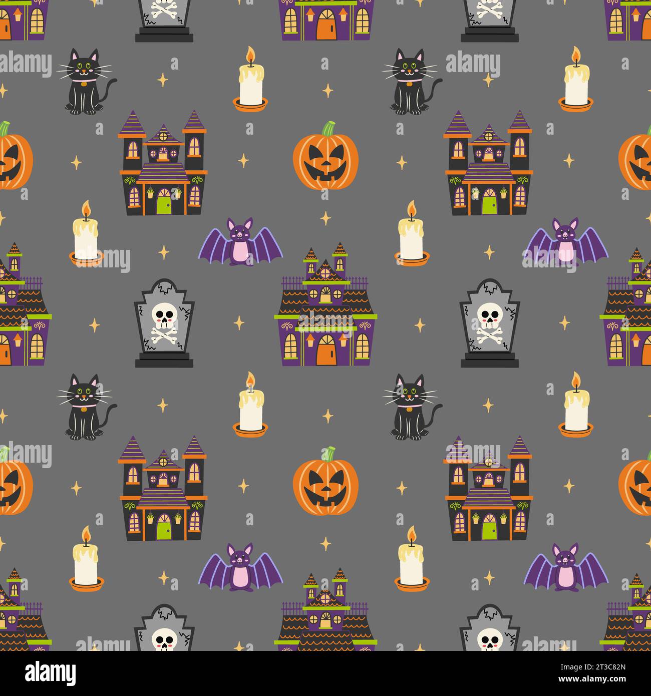Halloween Graveyard Night Seamless Pattern Design Stock Photo - Alamy